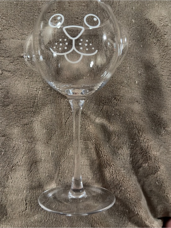 Dining | Clear Glass Stemmed Wine Glass With White Dog Face | Poshmark